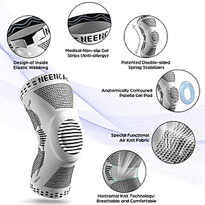 NEENCA Professional Knee Brace for Pain Relief, Medical Knee Support with Patella Pad & Side Stabilizers, Compression Knee Sleeve for Meniscus Tear, ACL, Joint Pain, Runner, Workout - FSA/HSA APPROVED