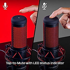 HyperX QuadCast - USB Condenser Gaming Microphone, for PC, PS4, PS5 and Mac, Anti-Vibration Shock Mount, Four Polar Patterns, Pop Filter, Gain Control, Podcasts, Twitch, YouTube, Discord, Red LED