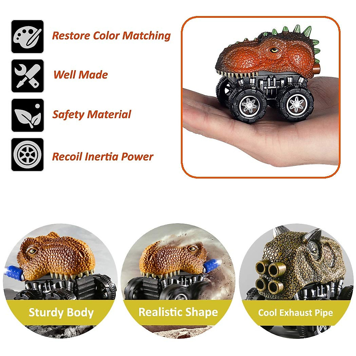 Dinosaur Toys for 2 3 4 5 6 7 Year Old Boys Girls, 8-Pack Dinosaur Toys Car for Kids 3-5, Stocking Stuffers for Kids, Christmas Easter Birthday Gifts Idea Party Favors Prizes, Easter Basket Stuffers