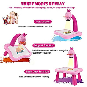 KETIEE Drawing Projector Table for Kids, Trace and Draw Projector Toy Set, Art Projector Painting Table Board Toy with Light & Music, Educational Drawing Toys for Toddler Boys Girls Age 3+ (Pink)