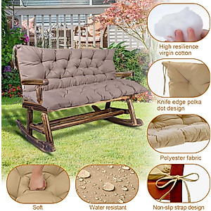 Outdoor Swing Cushions with Back, 47 x 40 inch 2-3 Seater Front Porch Swing Cushion Replacement, Swing Pad for Patio Wooden & Metal Porch Swing, Khaki