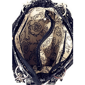 Premium Western Rhinestone Concealed Carry Buckle Floral Womens Shoulder Handbag Purse in Multi Color (Brown)