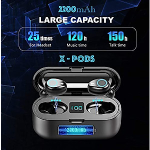 X-PODS True Wireless Earbuds Bluetooth Headphones Upgraded Touch Control with Wireless Charging Case IPX8 Waterproof Stereo Earphones in-Ear Built-in Mic Headset Premium Deep Bass for Sport Black