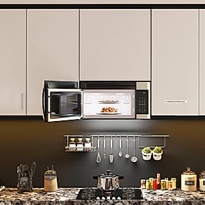 KoolMore KM-MOT-2SS Range Microwave Oven Lamp and 300CFM Recirculation Vent Hood, Auto Cook Menus, Reheat Function, 11 Power Levels, Timer, and Weight Defrost, 30 in/1.9 Cu. Ft, Silver