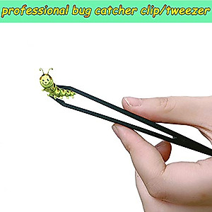 Reptile Feeding Tongs,Bug Tweezers for Kids Adults,Plastic Anti-static Curved Tweezers Feeding Tool,Cleaning Supplies & Tweezers for Cricket Clamp Bug Scooper Snake Lizard Gecko Bearded Dragon (Black)