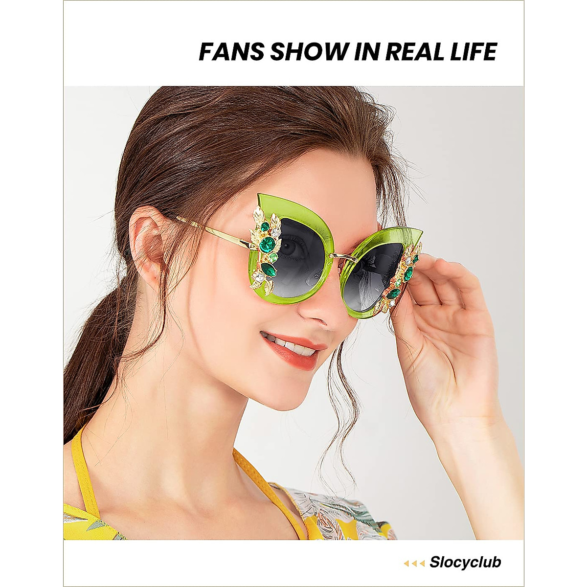 Slocyclub Jeweled Sunglasses, Funky Butterfly Shaped Sunglasses, Oversized Rhinestone Sunglasses for Women with UV400 Protection