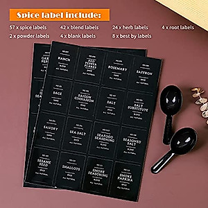 Spice Containers with Labels - 9 Pcs Large Plastic Tea Storage Containers with 148 Spice Labels and 9 Spoons - Square Airtight Spice Containers Set with black Lids for Kitchen Pantry Herbs,Coffee,Seasoning Organization