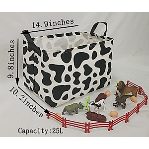 HUAYEE Rectangular Storage Bin Shelf Basket Canvas Fabric Toy Box,Waterproof Coating Nursery Hamper with Handles,Gift Basket for Home,Office,ClothesBooks(REC Cow)