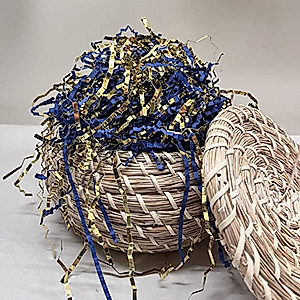 Crinkle Cut Paper Shred Filler (1/2 LB) for Valentine's Day Gifts Craft DIY's Packaging, Navy Blue & Gold Shredded paper for Gift Box, Wrapping & Basket Filling for Christmas, Halloween & Wedding Decorations (Navy Blue & Gold)