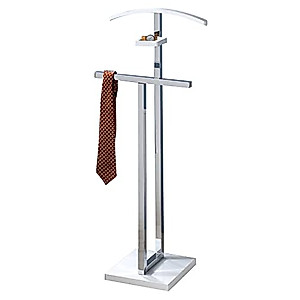 Kings Brand Furniture - Vaccaro Metal & Wood Suit Valet Stand, Clothes Rack, White/Chrome