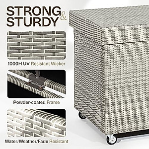 Idzo Outdoor Wicker Storage Box, 1000 Hours UV Wicker Cushion Storage Box for Patio Durable Against Weather, 200 Gallon Extra Large Deck Box, Soft-Close Hinge Included - Light Gray