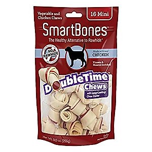 SmartBones DoubleTime Chews 16 Count, Mini, Rawhide-Free Chews For Dogs With Long-Lasting Chew Center