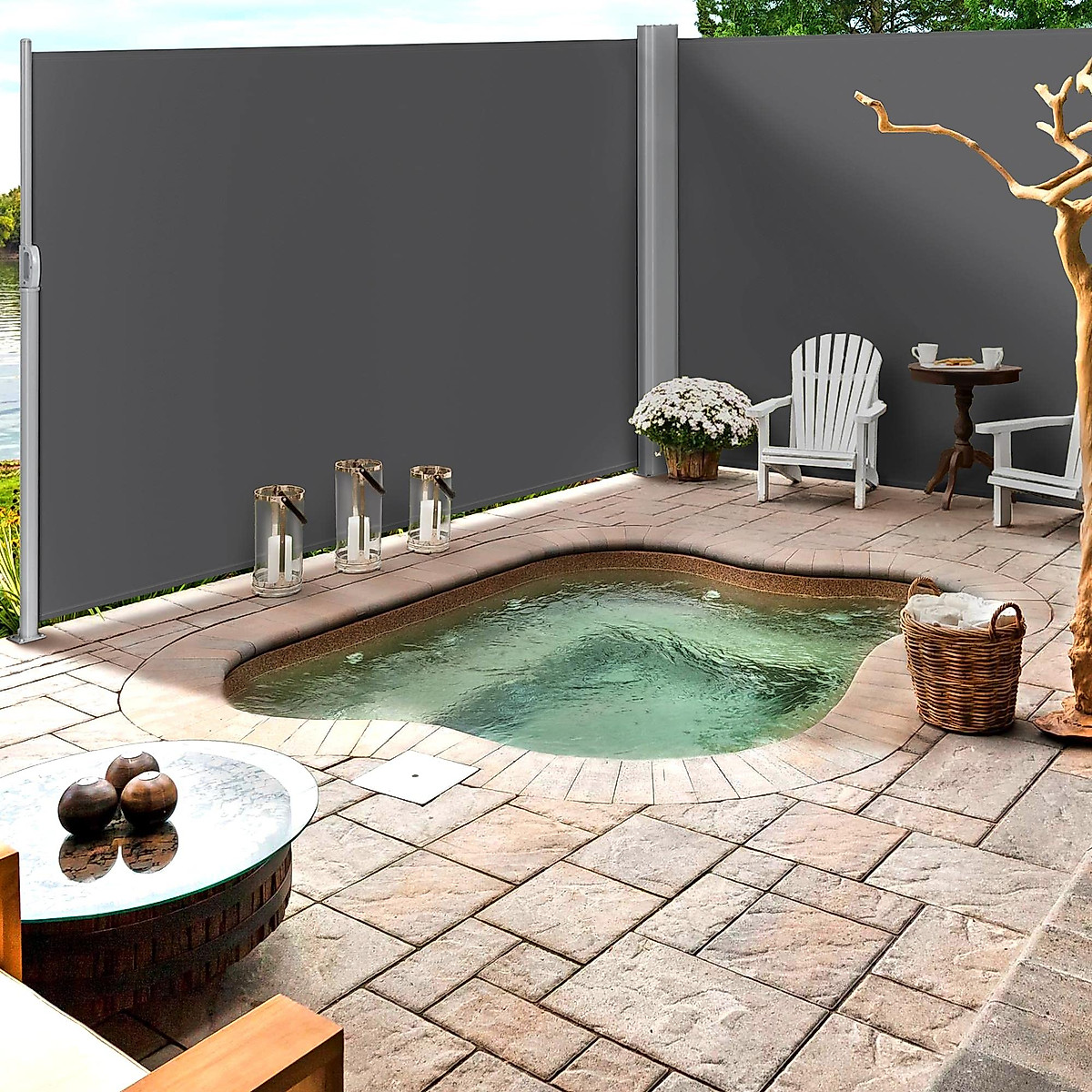 Yaheetech 236 x 71in Double Side Awning, Patio Retractable Side Screen Awning, Privacy Divider Screen w/ 280g/m² Polyester, Waterproof & UV-Resistant for Courtyard, Roof Terrace - Dark Gray