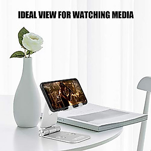 Urmust Cell Phone Stand for Desk Adjustable Foldable Phone Holder for Office Portable Desktop Dock Compatible with iPhone 14 13 12 11 Max Pro Xs Xr X 8 7 6, iPad Mini, Tablets 7-10" (Silver)