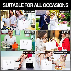 EUSOAR Gift Wrap Bags with Handles, 20 Pack 10.6x3.1x8.3 inches Small White Kraft Paper Bags Bulk, Heavy Duty Bags for Wedding, Grocery, Boutique, Retail, Business, Party Favors, Birthdays