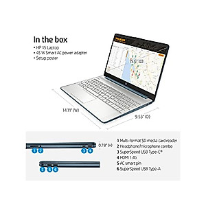 HP 2022 15.6" FHD Laptop Computer, AMD Ryzen 5-5500U Processor(Beats Intel i7-1065G7), 8GB RAM, 256GB PCIe SSD, AMD Radeon Graphics, HD Webcam, Bluetooth, Wi-fi, Win 11, Blue, 32GB USB Card