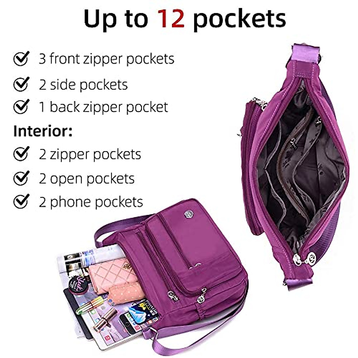 Waterproof Nylon Shoulder Crossbody Bags - Handbag Zipper Pocket Tote Bag Purses Satchel for Ladies Women Girls (Small bag-blue)