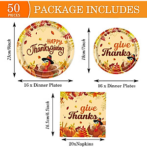 Thanksgiving Party Supplies Tableware Set, Fall Turkey Dinner Plates, Dessert Plates, Napkins for Happy Thanksgiving Party Decorations, Serve 16