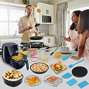 Square Air Fryer Accessories, 8 Inch XL Set of 19 Pcs Deep Fryer Accessories, for Philips Cosori Ninja Gowise Gourmia Air Fryer, fit 3.8Qt or Larger Air Fryer, with Disposable Parchment Paper Liners