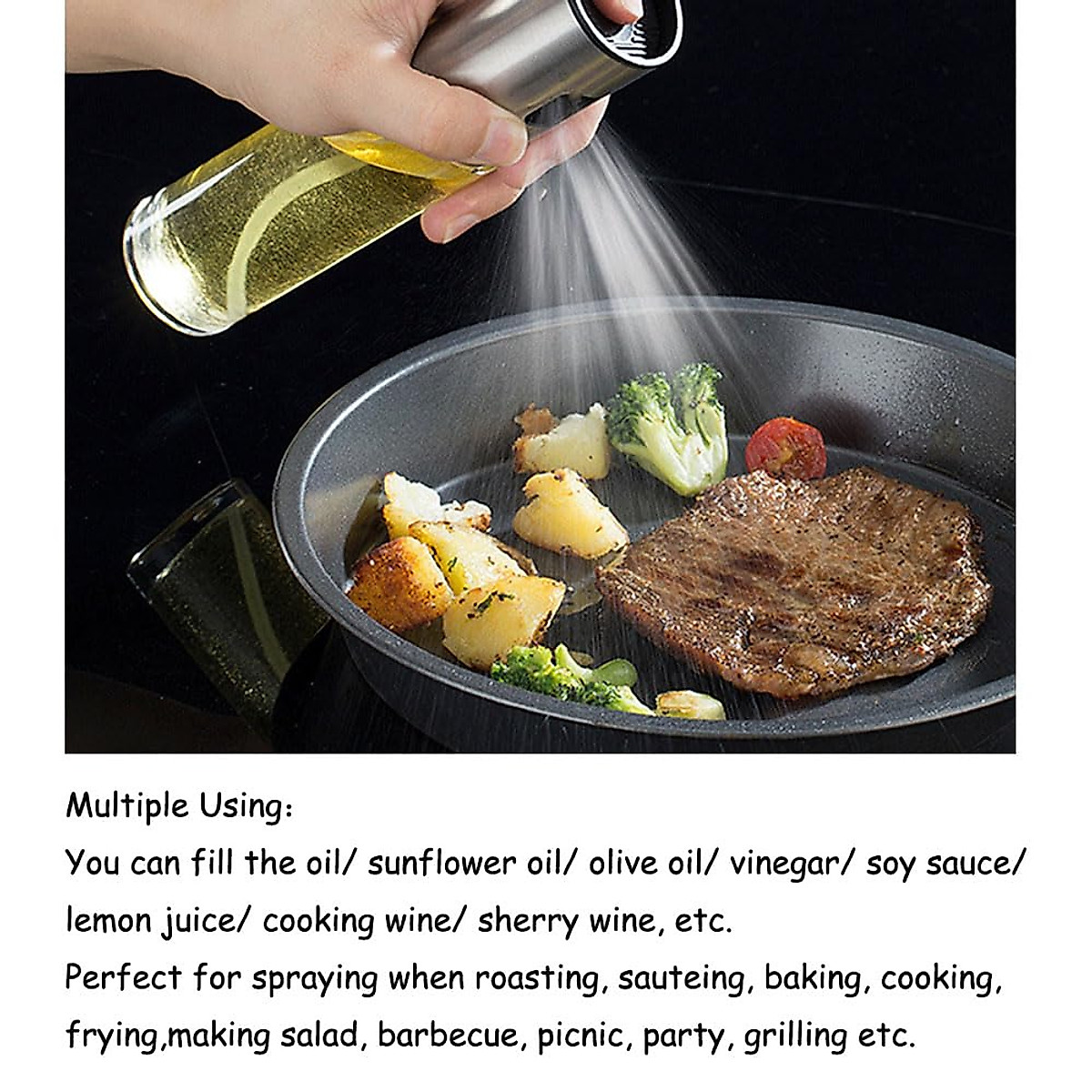 Oil Sprayer for Cooking, Olive Oil Sprayer,‎100ml Olive Oil Spray Bottle for Air Fryer, Food-Grade Oil Mister Transparent Glass Spray Bottle for Kitchen, BBQ, Salad, Baking, Roasting