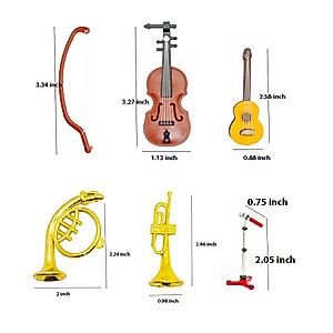 Hiawbon Miniature Musical Instrument Set Violin Guitar Piano Drum Trumpet Mini Figurine Ornament for Mini House Musical Room Furnishings