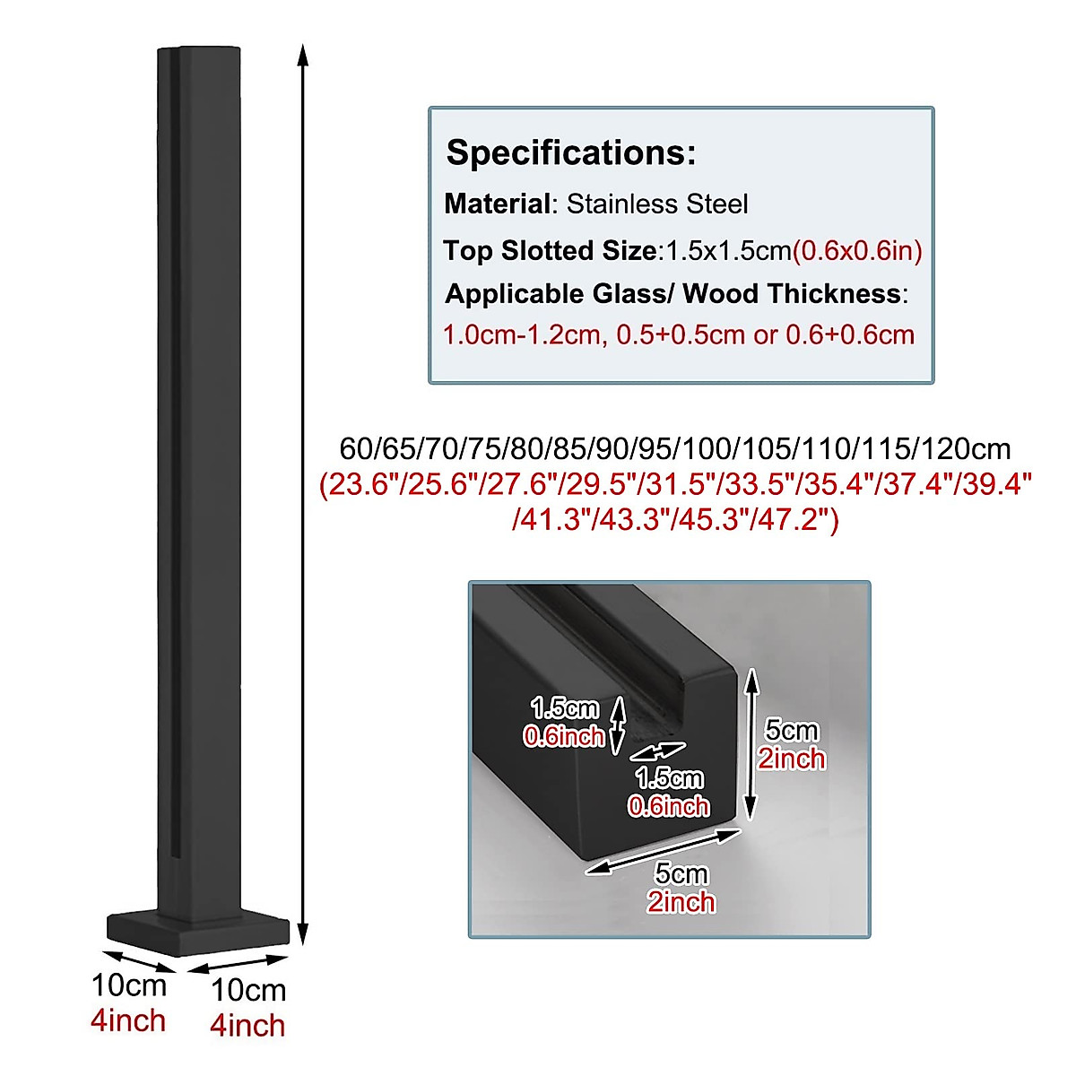 MBROS Extra Long Glass Railing Post Black, Stair Glass Deck Railing System Glass Panels Set, Stainless Steel Glass Balustrade Post for Balcony