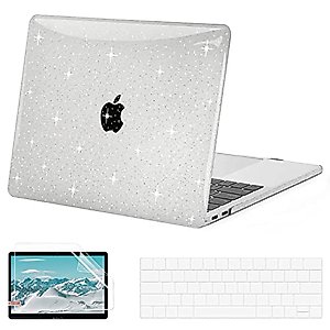G JGOO Compatible with MacBook Air 13 Inch Case 2022 2021 2020 2019 2018 Release M1 A2337 A2179 A1932 Touch ID, Clear MacBook Air Case, Glitter Hard Shell Case + 2 Keyboard Cover + Screen Protector