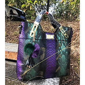 Shirt Luv Large Women's Top Handle Satchel Handbags Leather Chain Bag Purses Serpentine Tassel Shoulder Messenger Bags (Purple)