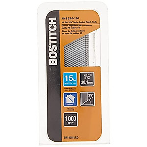 BOSTITCH Finish Nails, FN Style, Angled, 1-1/2-Inch, 15GA, 1000-Pack (FN1524-1M)