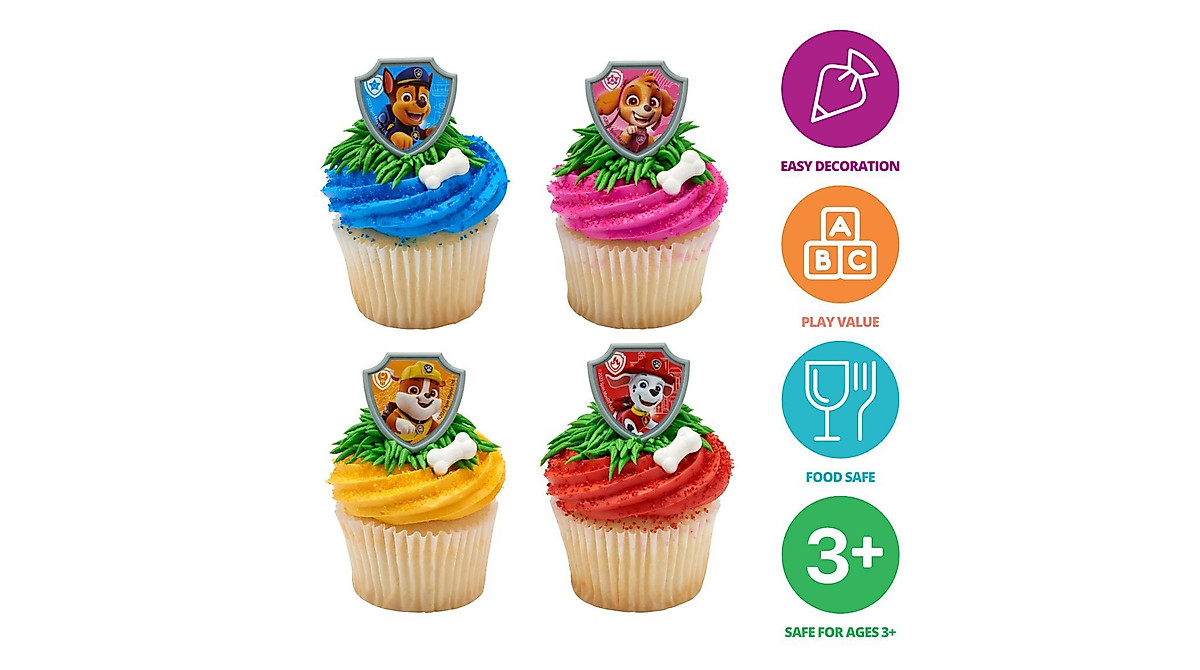 DecoPac Paw Patrol Reporting For Duty Rings, Cupcake Decorations Featuring Chase, Marshall, Skye ...
