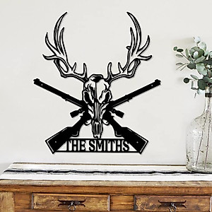 INDOCHI Custom Deer Metal Wall Hangings Decor, Personalized Deer Hunter Name Sign Decoration For Room, Hunting Deer Home Decor, Custom Hunting