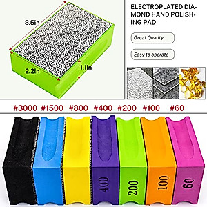 SDRTOP 7Pack Diamond Hand Sanding Pads Polishing Blocks for Granite Ceramics Marble Grit60-3000 Electroplated and Resin