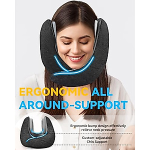 SOUTHVO Travel Pillow Airplane with Noise Canceling Earmuffs NRR 25dB, Memory Foam Travel Neck Pillow, 360°Neck Support Travel Essentials for Airplanes, Cars, Office Napping (Rock Gray, M)