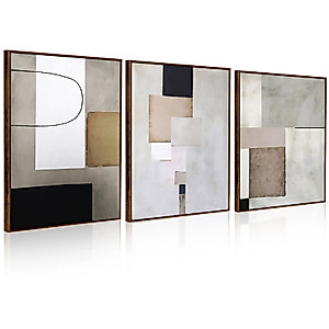 Canvas Wall Art, Set of 3 Framed Art Prints, Abstract Painting, Neutral Minimalist Print Set, 12x16inch Modern Wall Decor, for Bathroom Living Room Bedroom Office Kitchen