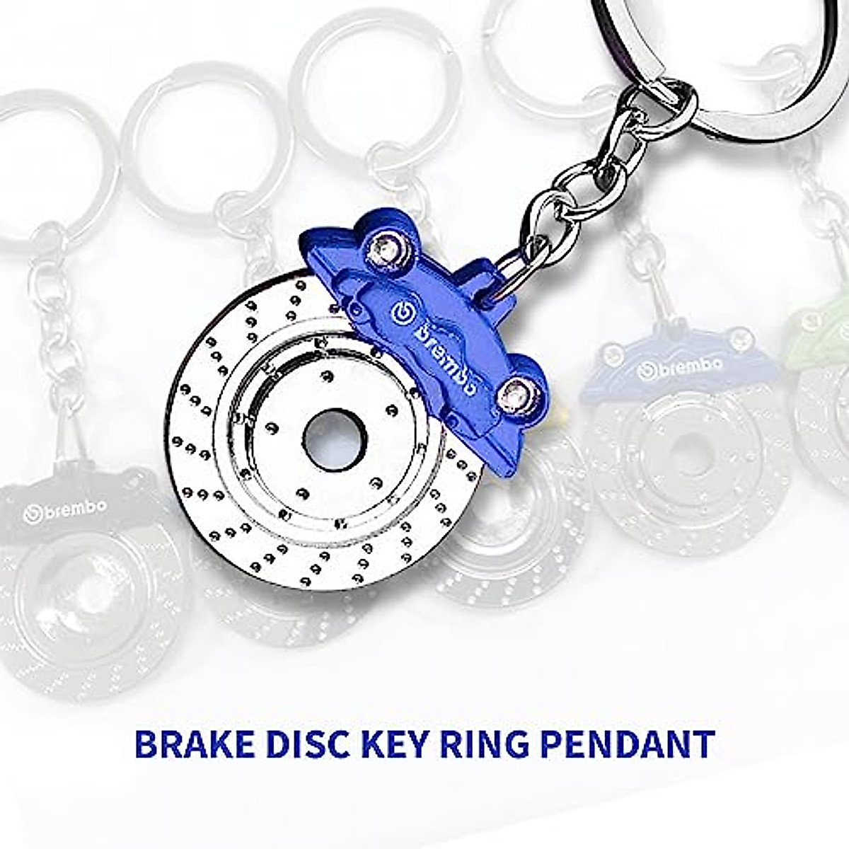 cueclue 1 PC Metal Keychain, Creative Brake Disk Wheel Calipers Key Ring, Waist Hanging Keychain, Decoration Pendant (Blue)