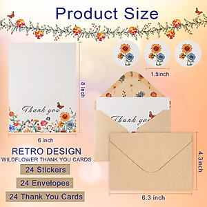 Runyanofamily Wildflower Design Thank You Cards with Kraft Envelopes - Perfect for Wedding, Baby Shower, Bridal Shower and Graduation (Yellow, 24 PCS)