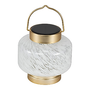 Allsop Home and Garden Solar Boaters Lantern Square, Handblown Glass with Solar Panel and LED Light, Weather-Resistant for Outdoor Deck, Patio, Garden, Square/White, 1-Count