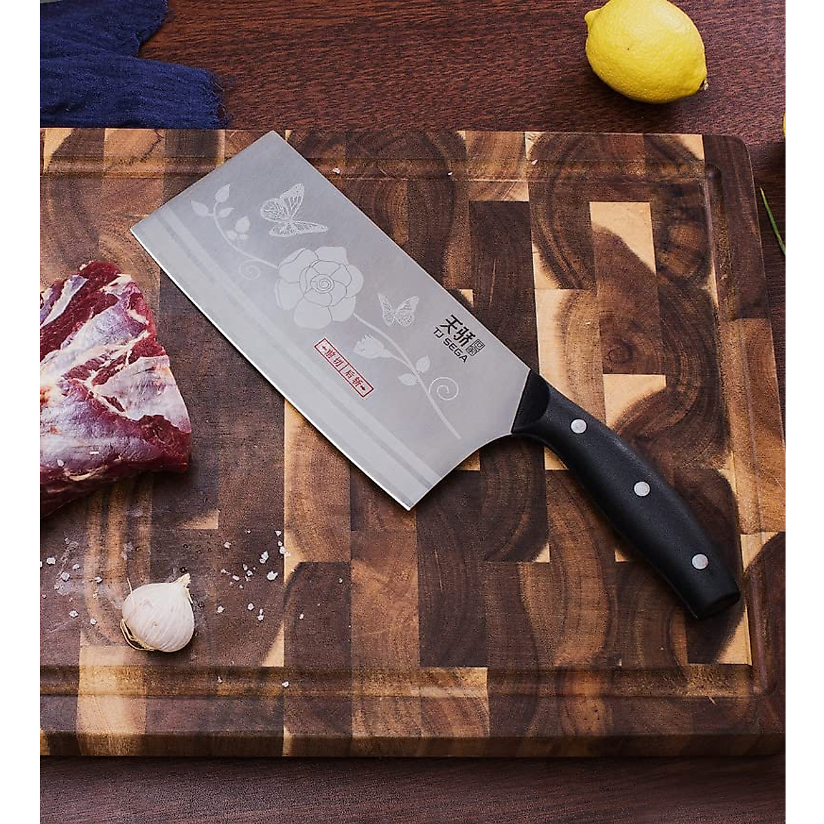 Meat Cleaver Knife 7.5 Inch, Ultra Sharp Chinese Chef's Knives, Full-tang Chopping Knife, 30Cr13 Steel Blade Thickness 2.5 mm, TJ SEGA Series TC1705