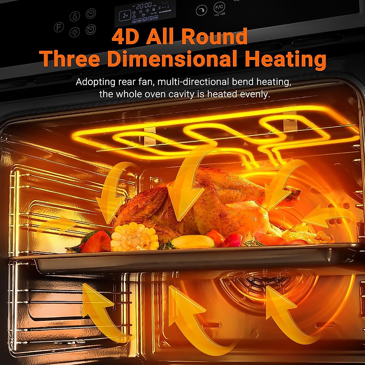 AAOBOSI Single Wall Oven, 24 Inch Electric Built-in Convection Oven 2.5 Cu.Ft 2800W 240V LED Digital Display Touch Control Timer Alarm Clock ChildLock for Kitchen,Drop Down Door in Stainless Steel