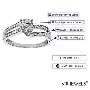 Vir Jewels 1/4 cttw Diamond Cluster Set Wedding Engagement Ring 14K White Gold Bridal Size 7