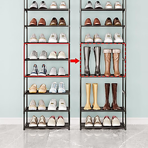 TAUEHR Small Stackable Shoe Rack,Narrow Kids Shoe Stand,Metal Shoe Storage Shelf for 6-8 Pairs of Shoes Entryway and Closet Hallway(3-Tier, Black)