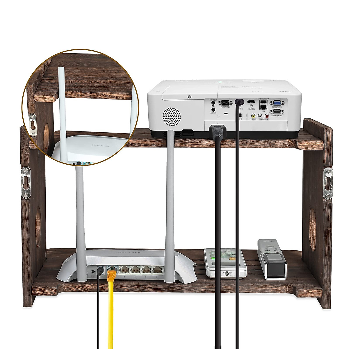 BEARUT 1 Projector & Router Wall Mount Floating Shelf, Traditional Style, Wooden, 14.8" x 7.1" x 9.4"