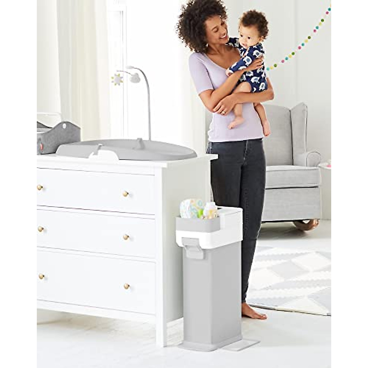 Skip Hop Diaper Pail with Dual Air-Lock, Universal Refill Bags, White