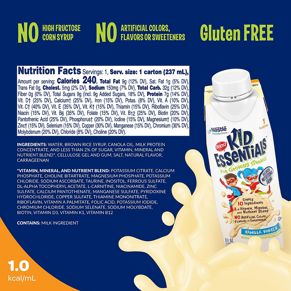 BOOST KID ESSENTIALS 1.0, Vanilla Vortex 24 x 8 fl oz carton
