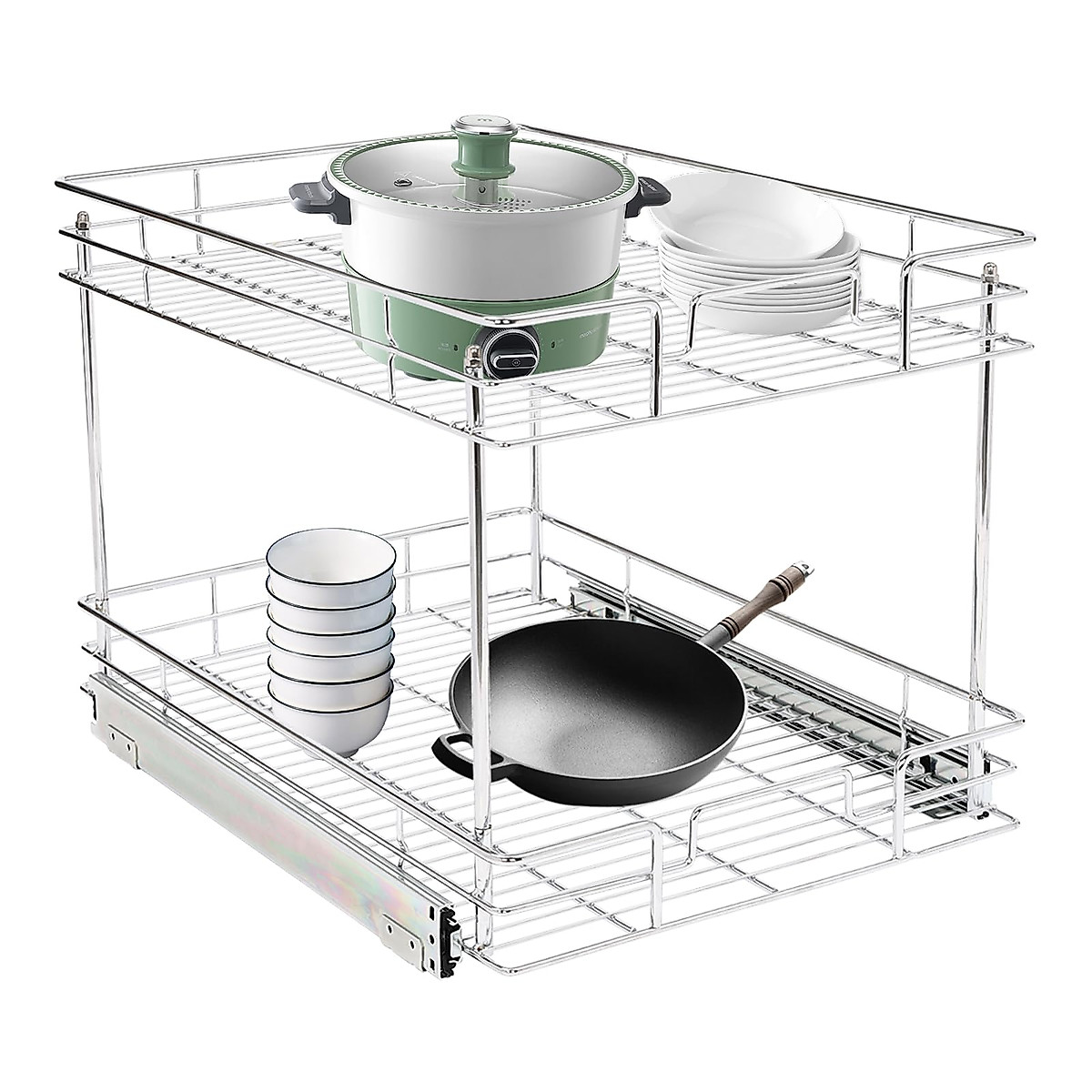 Vintoro Cabinet Organizer,Kitchen Helper,Pull Out Cabinet Organizer,Sink Organizer and Storage,2-Tier Cabinet Pull Out Shelves,for Bathroom,Laundry Room,Kitchen,Pantry(Silver,21.5 * 16.5 * 15in)