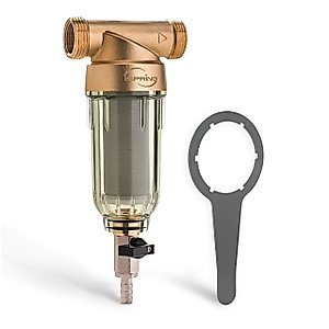 iSpring WSP-1000 Reusable Whole House Spin Down Sediment Water Filter, 1000 Micron, Flushable Prefilter Filtration, 20GPM, 1" MNPT + 3/4" FNPT, Brass