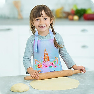 Sylfairy Aprons for Kids Girls Rainbow Unicorn Apron Children Kitchen Chef Aprons Smock (Unicorn B, Small,3-5Years)