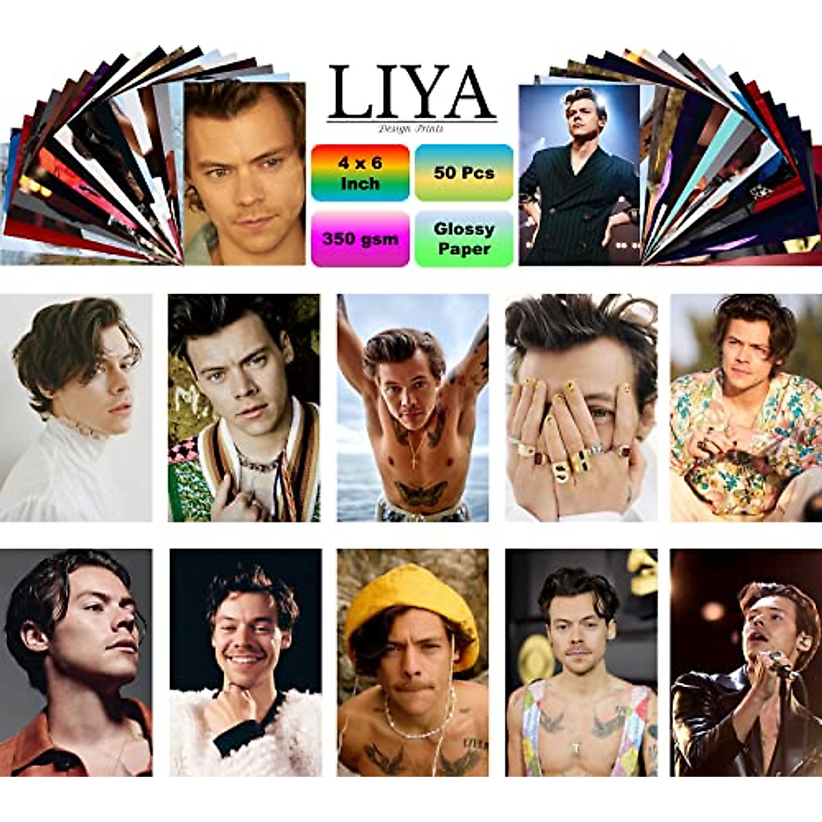 LIYA 50 PCS Harry Styles Aesthetic Wall Collage Kit - 4x6 inch - Harry Styles Poster, Harry Styles Merch, Trendy Poster Wall Art Wall Decor for Teen Boys Girls Women Room Bedroom Dorm Dormitory Merh Merchandise Birthday Gifts by LIYA Design Prints (Harry