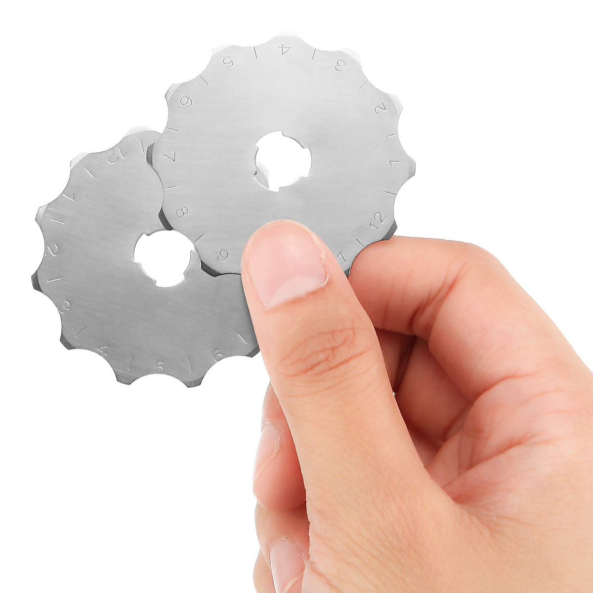 2 Pieces 45 mm Perforating Rotary Replacement Blades 45 mm Rotary Cutter Blades with Plastic Box for Crochet Edge Cutting Crafting Sewing Leather Paper Cardstock