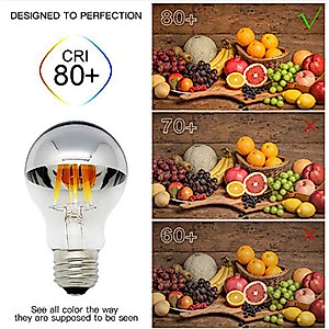 KLED Half Chrome Silver Bowl Tipped, LED Filament Bulb, Dimmable, A19 10W (90W Equivalent), 950 Lumen, 2700K (Warm White), Medium Base E26, CRI 85+,1 Pack